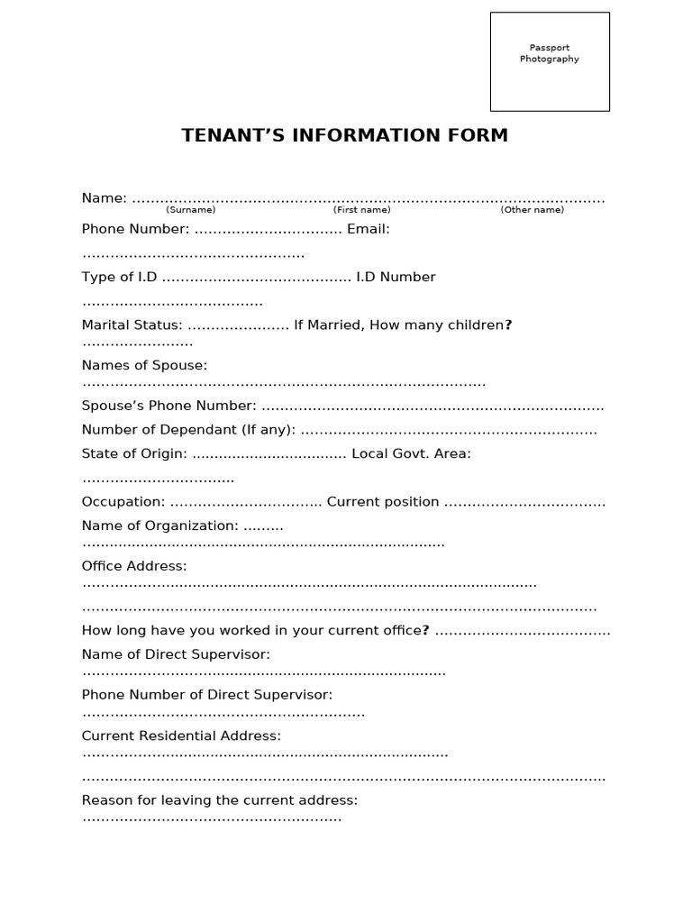 Tenant Information Form-1 | PDF