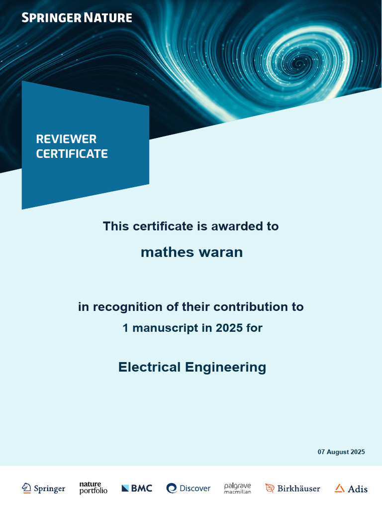 Reviewer Certificate 07 August 2025 | PDF