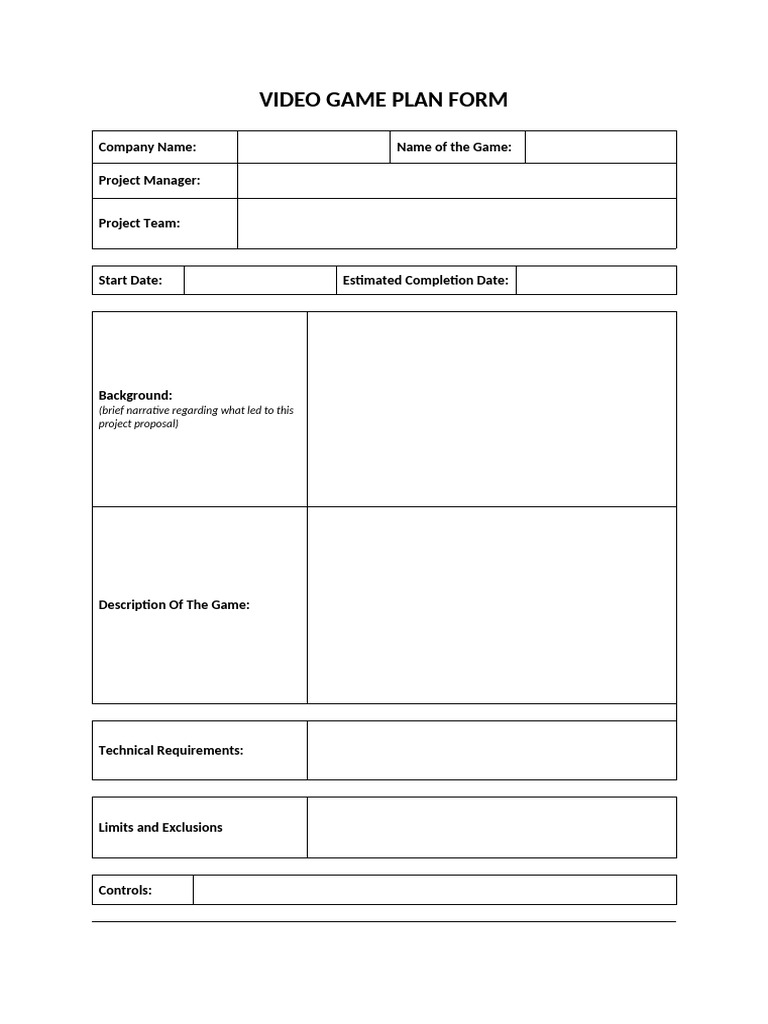 Video Game Project Plan Template | PDF