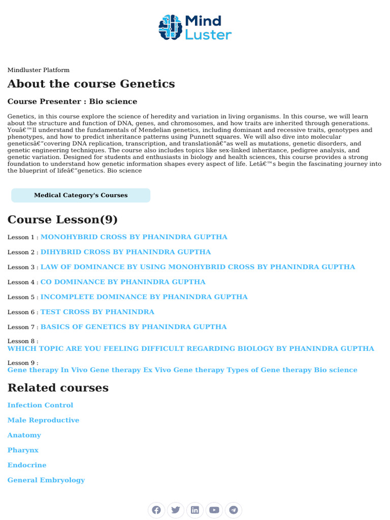 Genetics Course Overview and Lessons | PDF