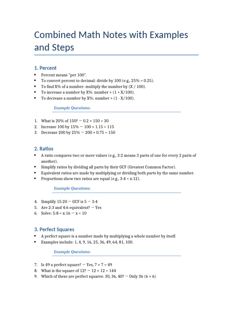Combined Maths Notes with Examples | PDF | Area | Triangle