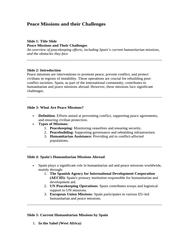 Spain's Humanitarian Peace Missions | PDF | Humanitarian Aid | Peacekeeping
