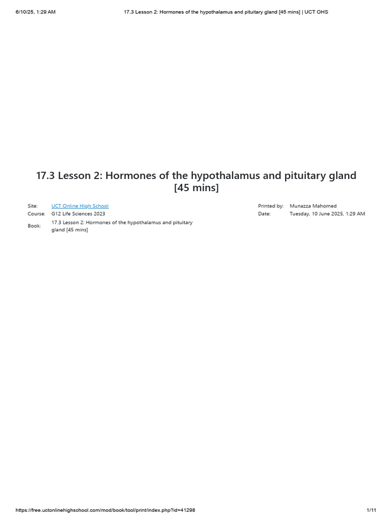 17.3 Lesson 2 - Hormones of The Hypothalamus and Pituitary Gland (45 ...