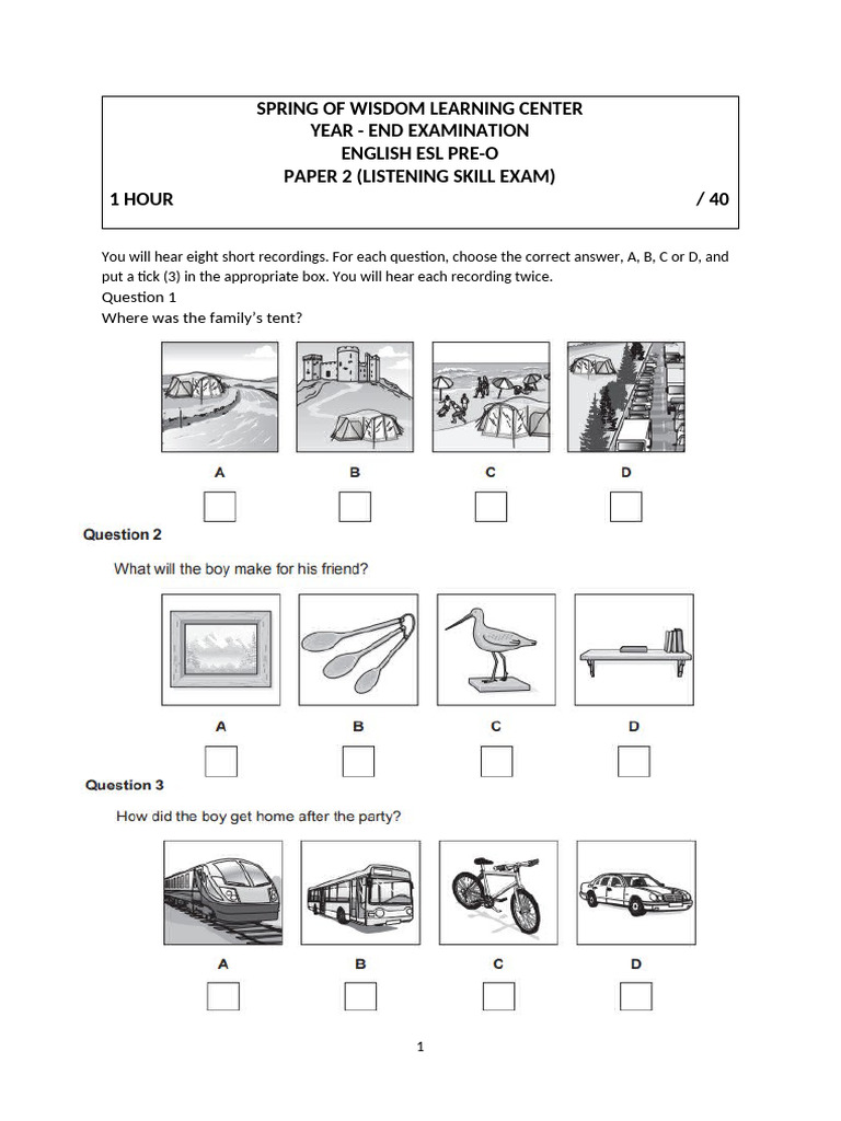 ESL Listening Exam Paper 2 Guide | PDF