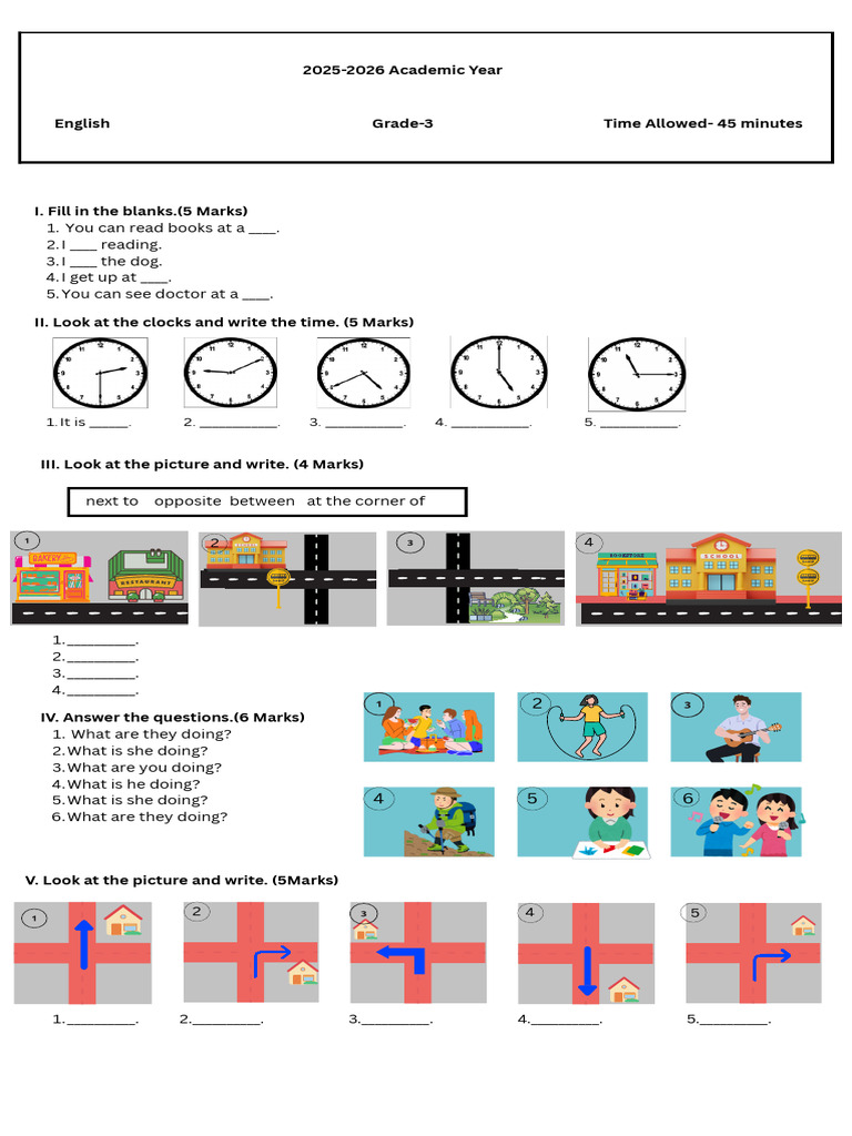 Grade 3 English Fill-in-the-Blanks Test | PDF