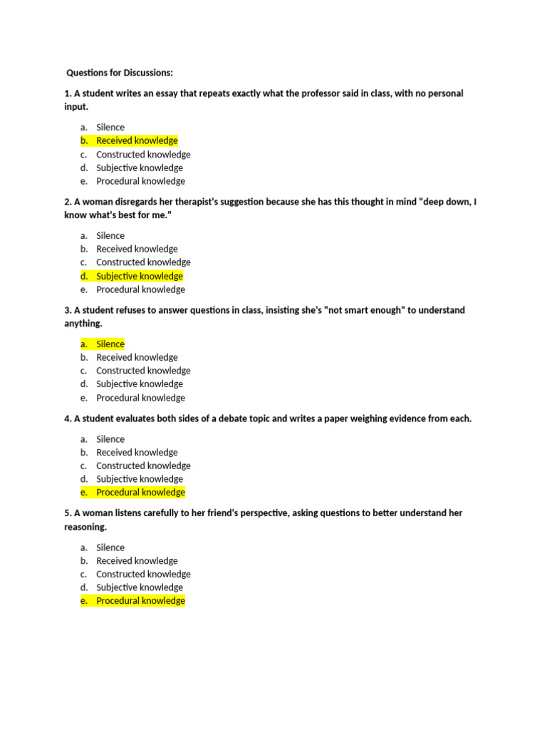 Questions For Discussions w2.1 | PDF | Knowledge | Procedural Knowledge