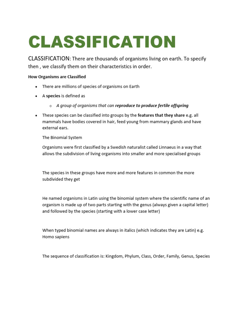 Classification O Level Bio Notes Pdf Leaf Virus