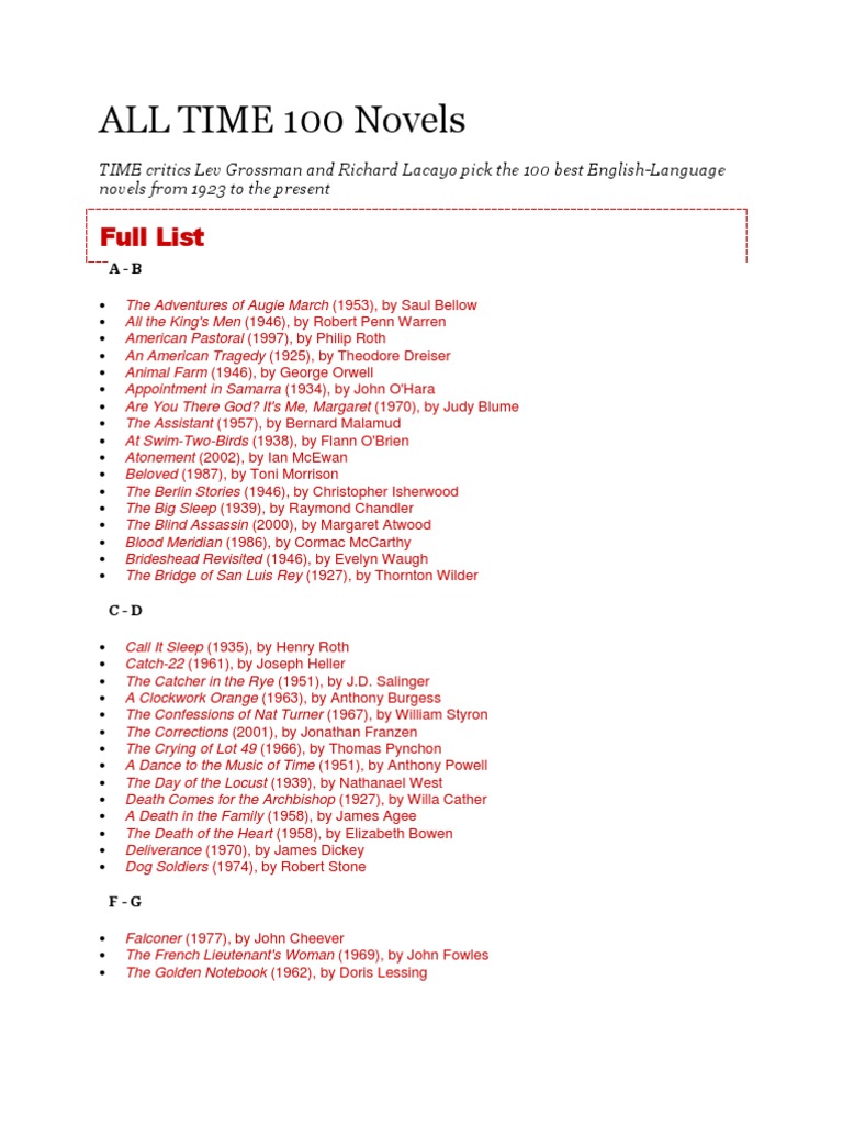 All Time 100 Novels | PDF | American Literature | Novels