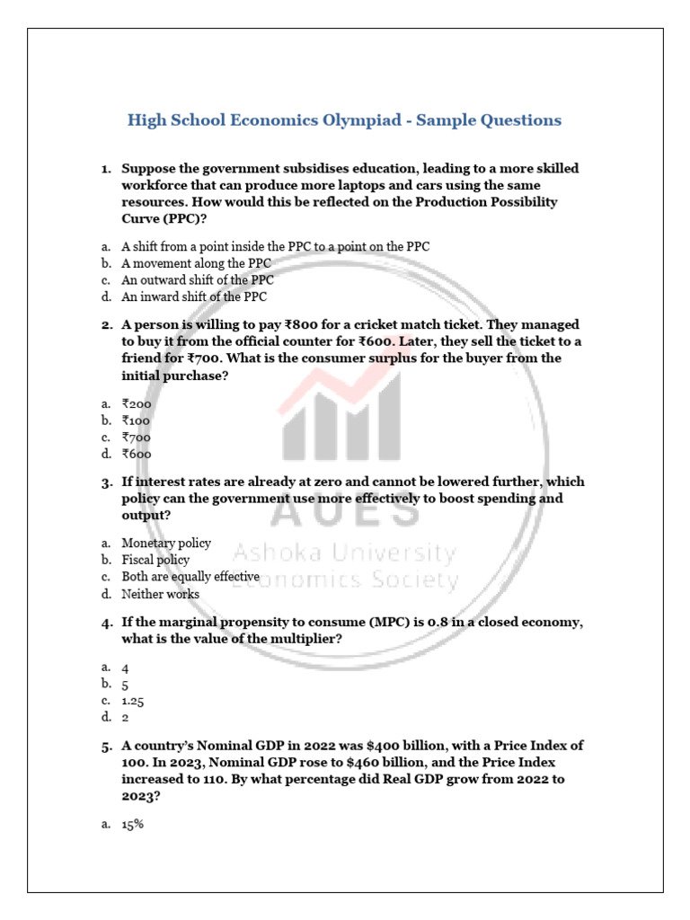 High School Economics Olympiad Questions | PDF | Inflation | Political ...