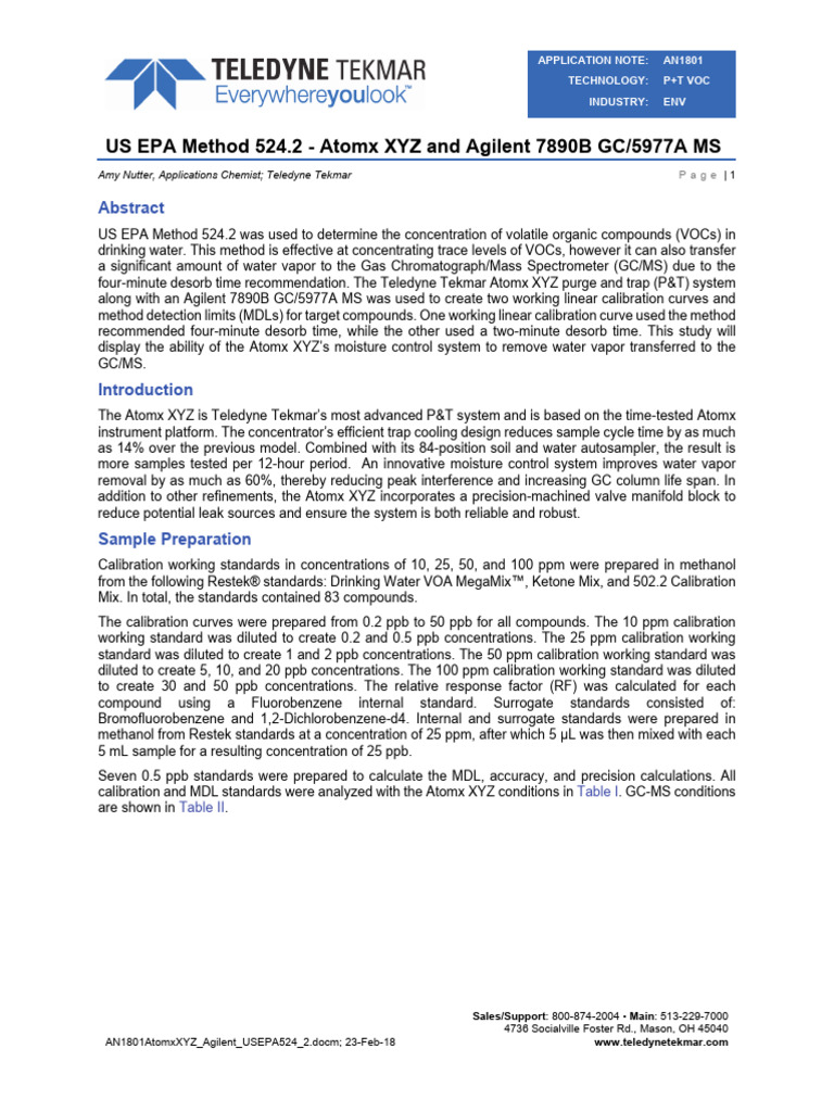 An1801 Atomxxyz Agilent Us Epa 524 2 | PDF | Gas Chromatography | Gas ...