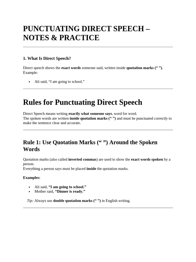 Punctuating Direct Speech | PDF | Quotation Mark | Comma