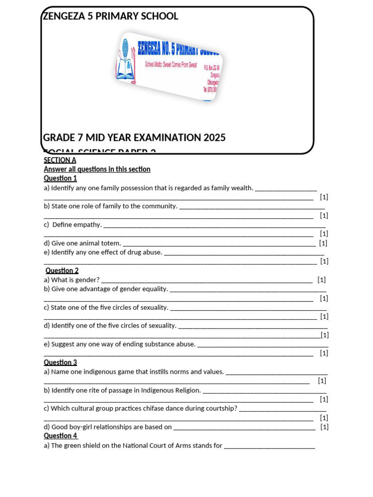 Grade 7 Social Science Exam Questions | PDF | Jewish Religious Movements