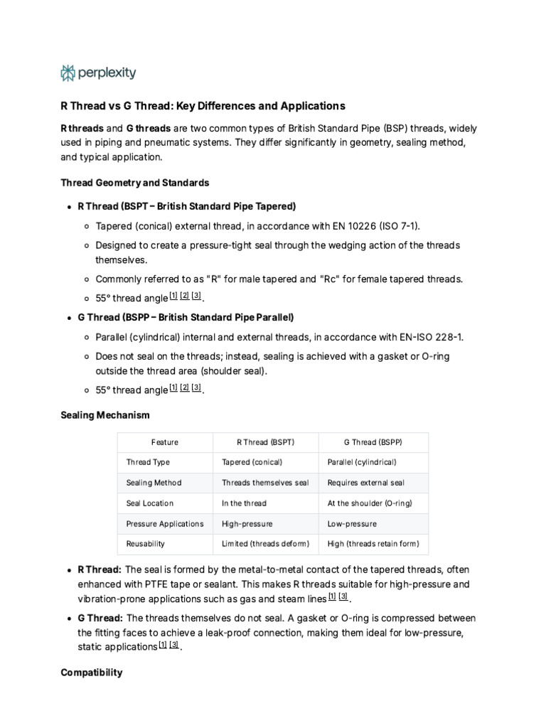 R vs G Threads: Key Differences Explained | PDF | Pipe (Fluid ...