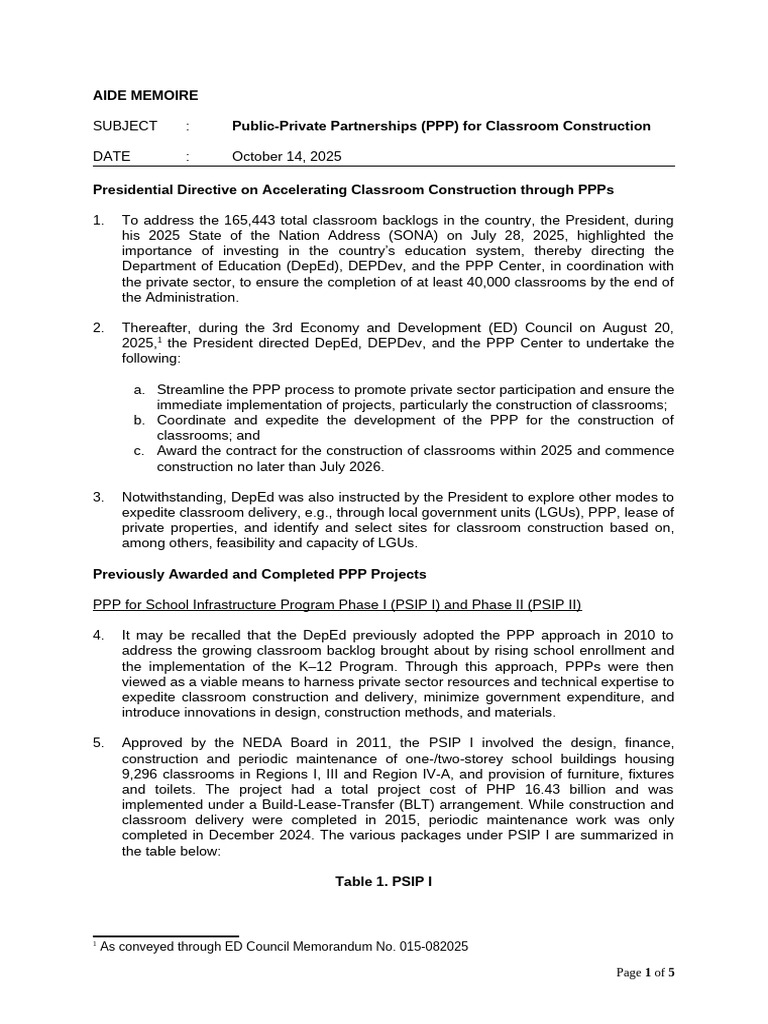 Aide Memoire PPPs On Education Rjda Miknf GVK KGMM | PDF | Public ...