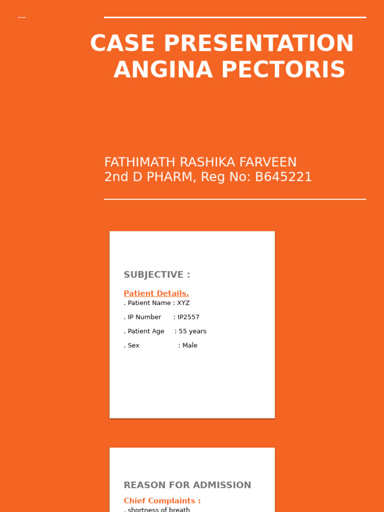 Angina Pectoris Case Study and Treatment | PDF
