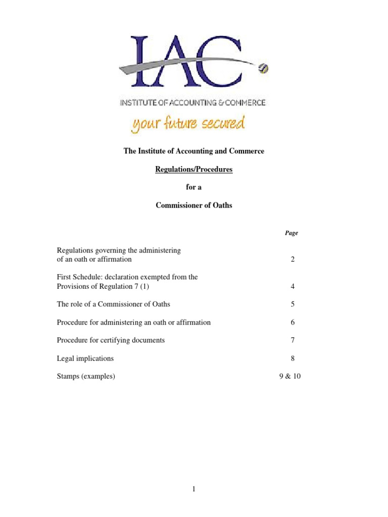 GUIDELINES For COMMISSIONERS OF OATHS Full Doc October 2016 | PDF ...
