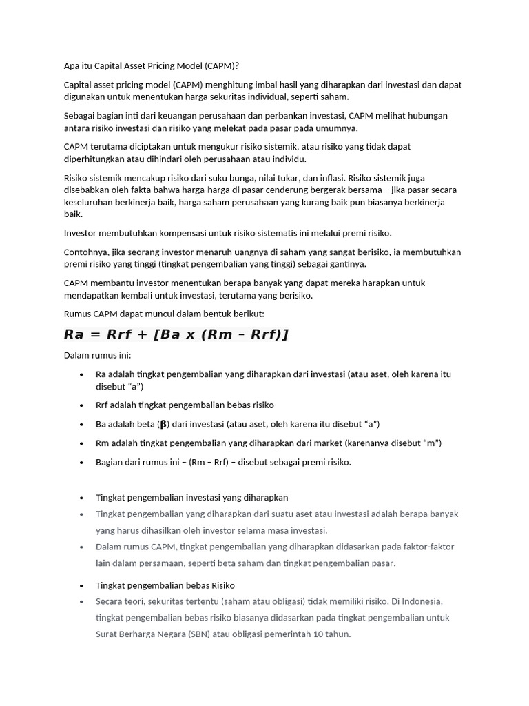 Apa Itu Capital Asset Pricing Model | PDF