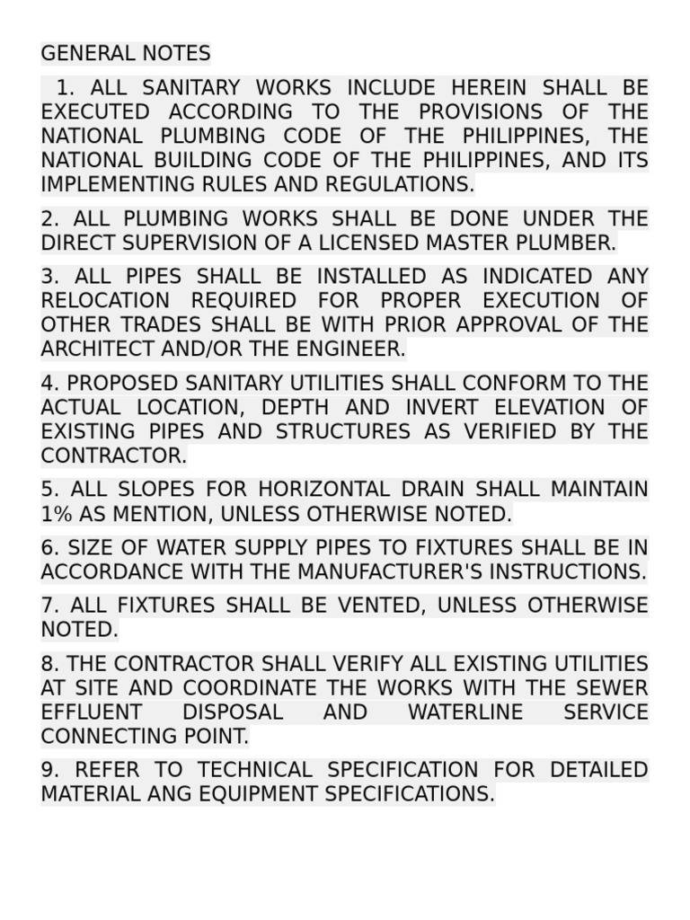 Plumbing Work Guidelines | PDF