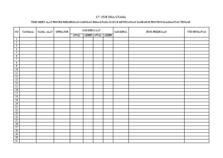 Time Sheet Alat | PDF