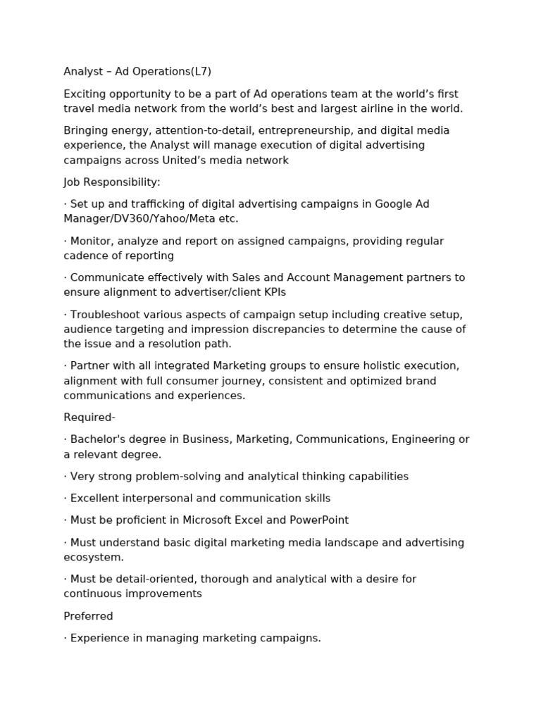 Associate Analyst - Ad Operations | PDF