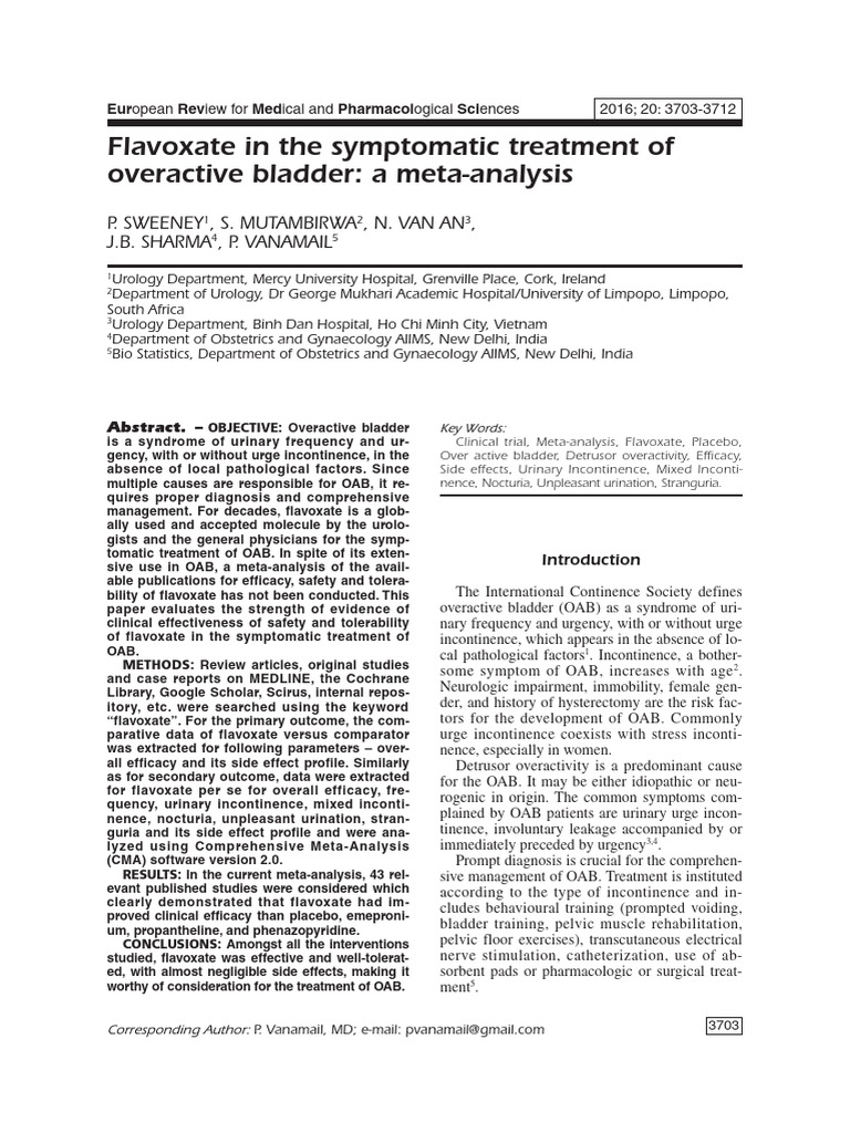Flavoxate in The Symptomatic Treatment of Overactive Bladder | PDF ...