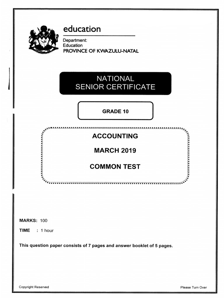 2019 Kzn Acc Grade 10 March Qp | PDF