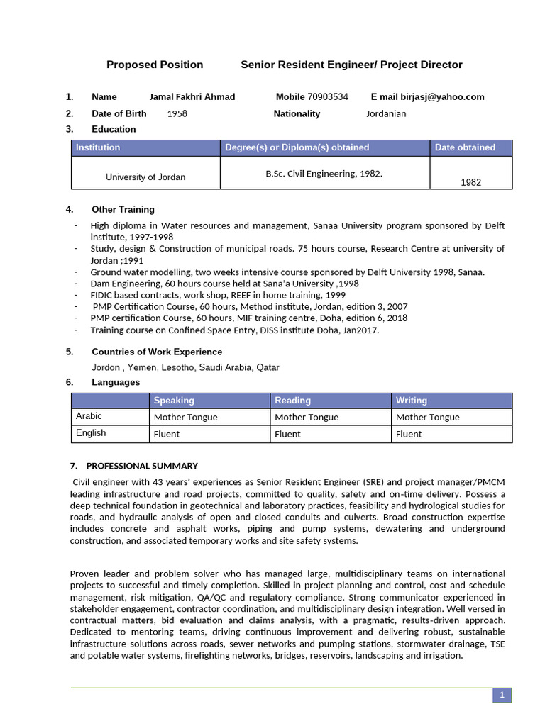 CV Jamal Ahmad Oct 2025 - Parsons | PDF | Stormwater | Water