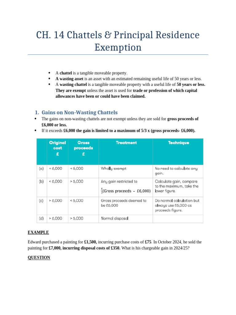 Chattels and Principal Residence Exemptions | PDF | Depreciation ...