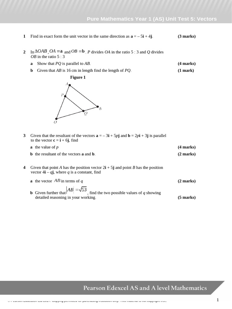 As Maths Pure Unit 5 Shadow Test - Vectors | PDF | Euclidean Vector | Force