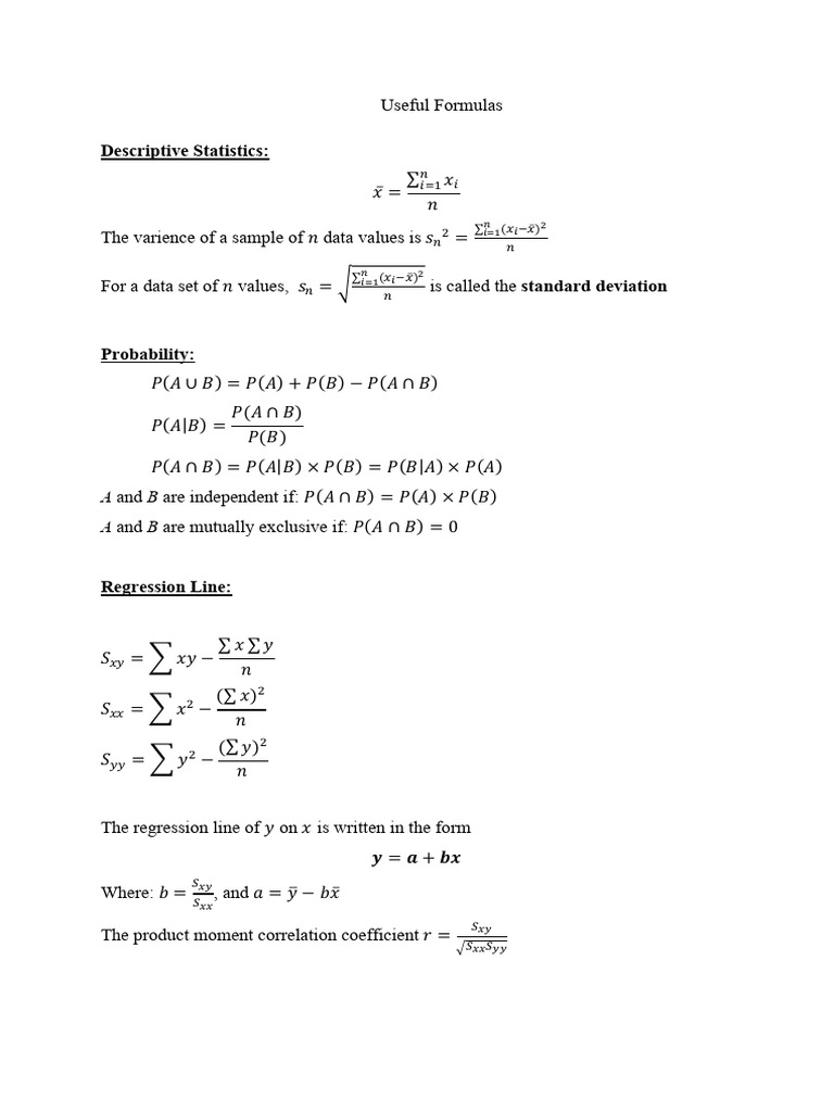Useful Formulas | PDF