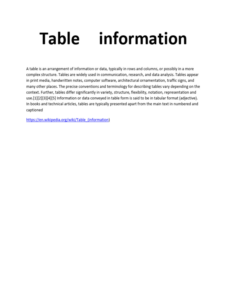 Understanding Table Information | PDF