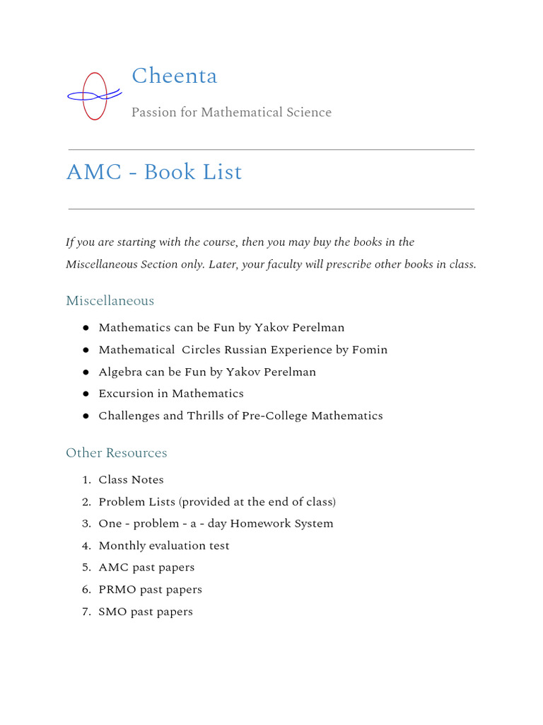 AMC Curriculum and Book List Guide | PDF