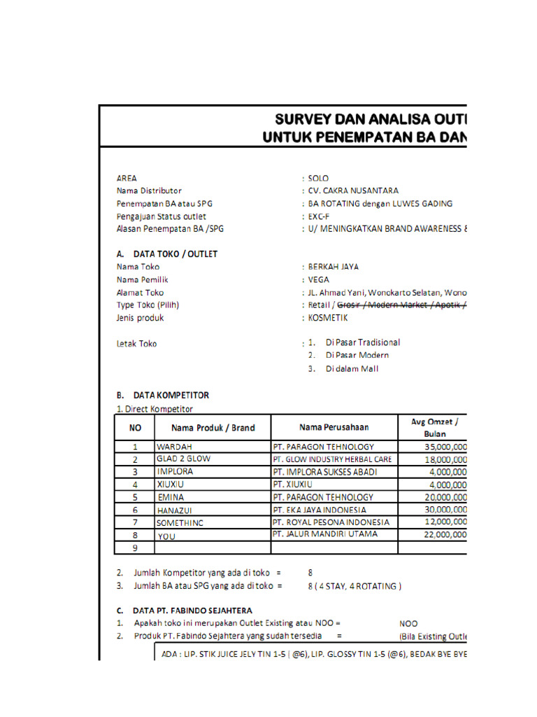 Data Kompetitor - Berkah Jaya | PDF