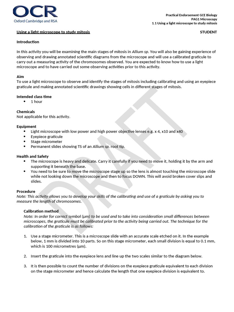 PAG1.1 Student Using a Light Microscope to Study Mitosis_v0.4 | PDF ...