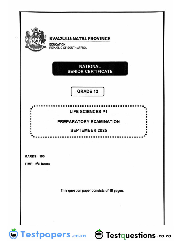 Life Sciences Grade 12 NSC P1 QP September 2025 KZN | PDF