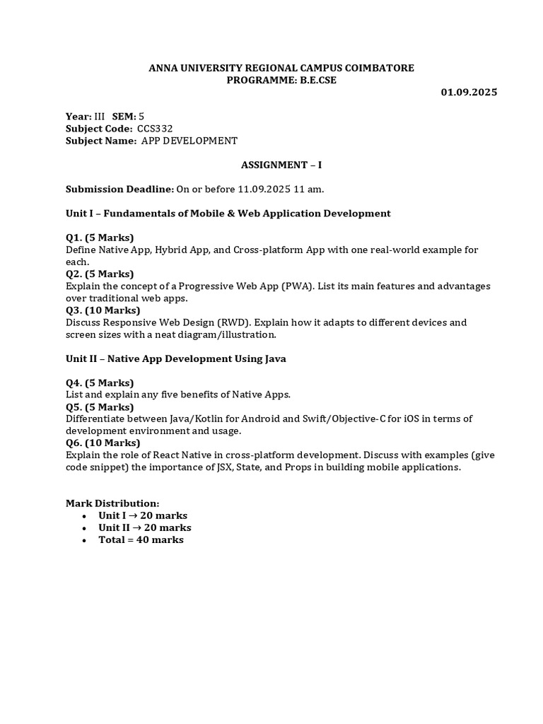 B.E. CSE App Development Assignment Guide | PDF