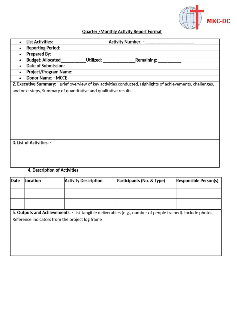 Activity Reporting Format | PDF