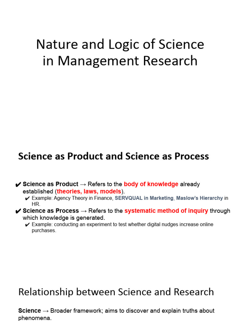 Nature and Logic of Science in Management Research | PDF | Science | Theory