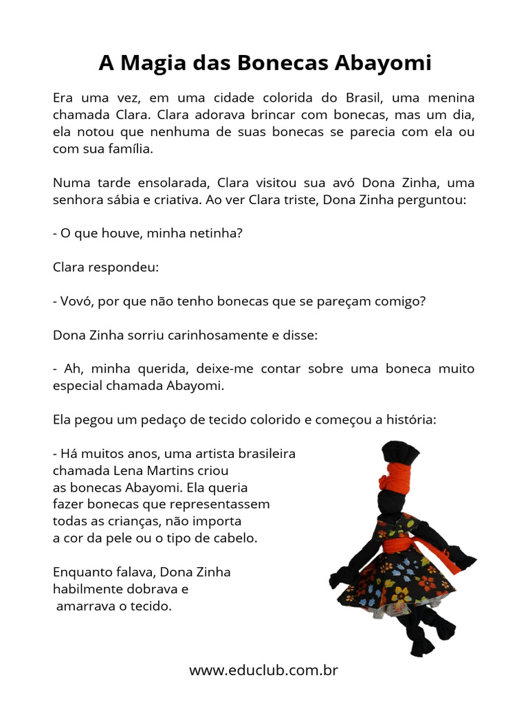 História Da Boneca Abayomi Para Imprimir | PDF