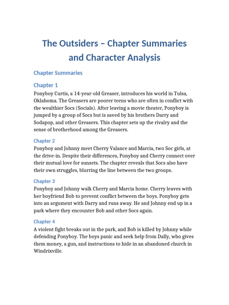 The Outsiders Summaries and Character Analysis | PDF