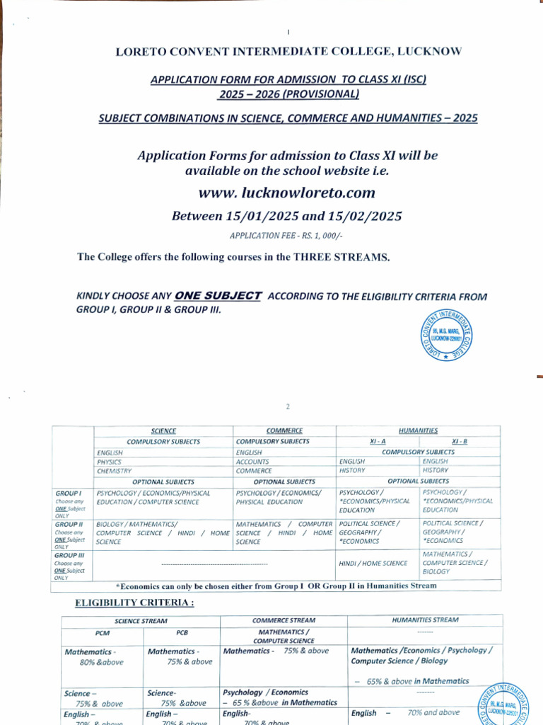 Loreto Convent Lucknow Class XI Admission | PDF | University And ...