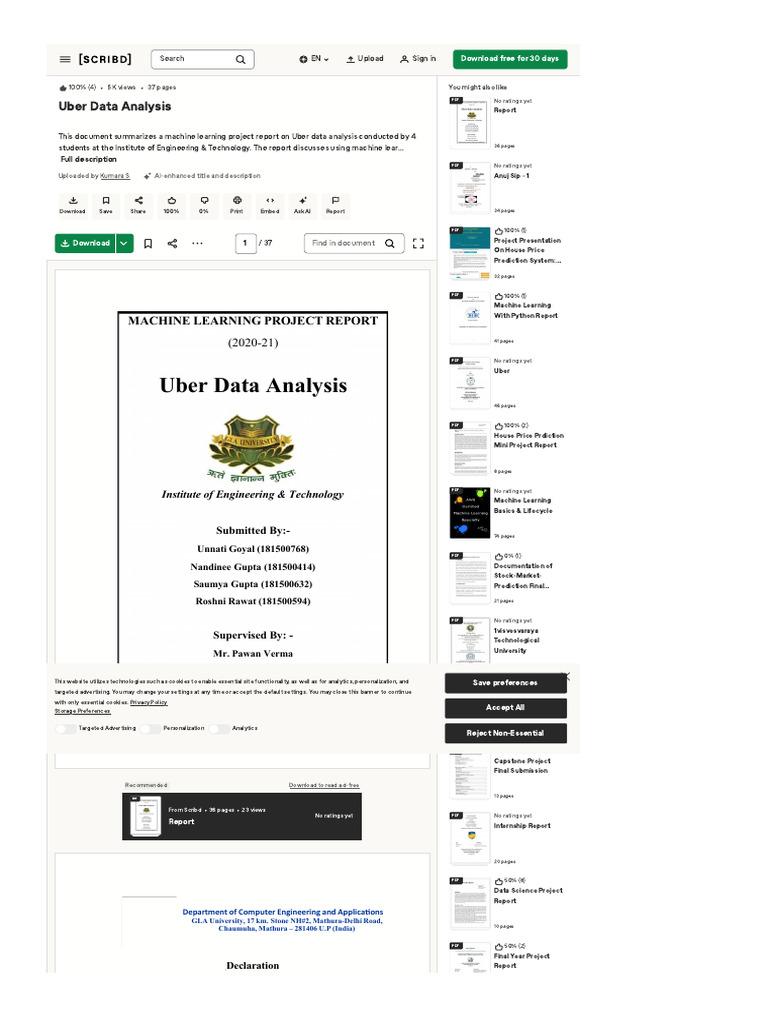 WWW Scribd Com Document 510431785 Uber Data Analysis... | PDF | Machine Learning | Deep Learning