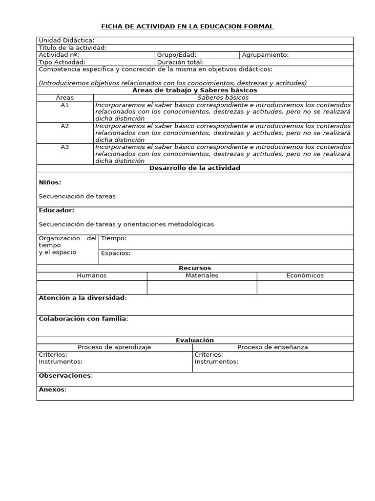 Ficha Actividad Ed - Formal | PDF