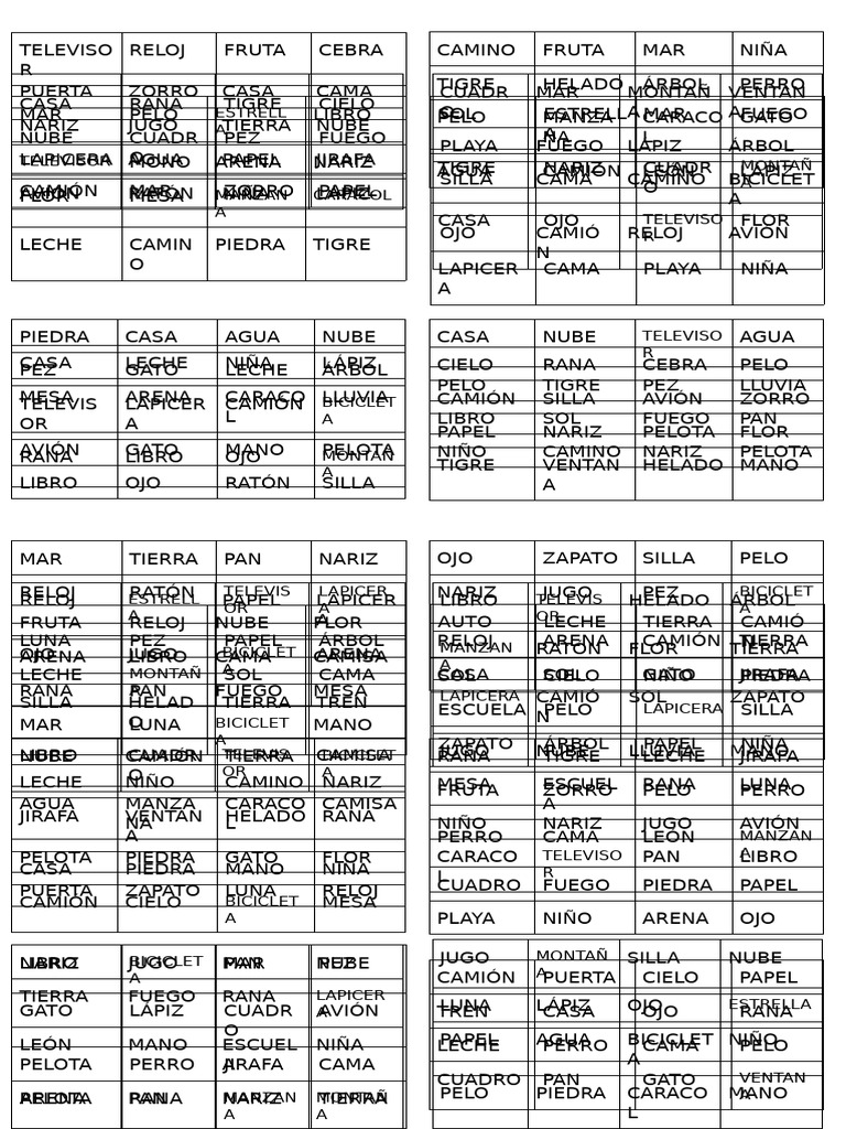 Loteria Palabras | PDF