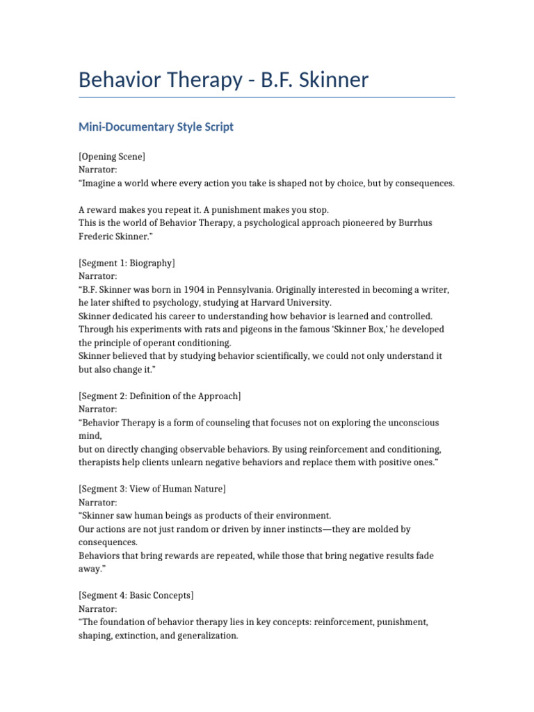 Behavior Therapy Scripts | PDF | Behaviour Therapy | Reinforcement