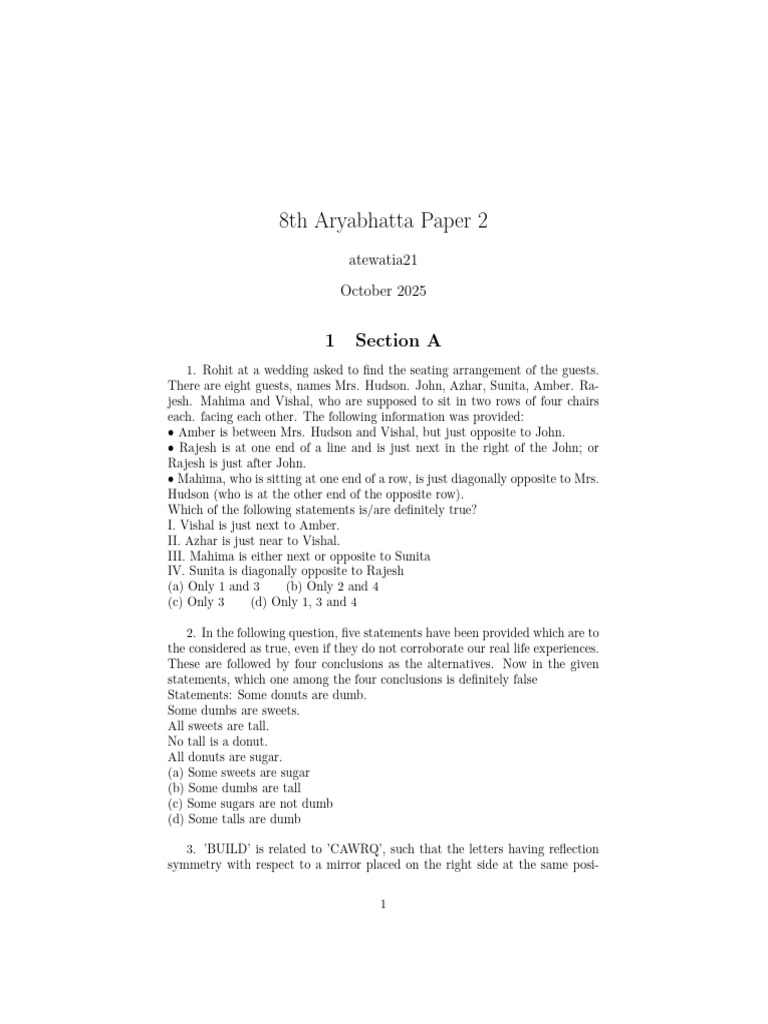 8th Aryabhatta Paper 2-1 | PDF | Area | Sphere