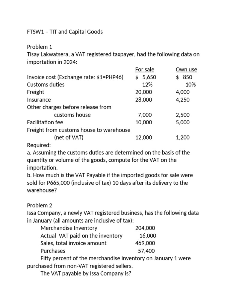 VAT Computation for Importation and Sales | PDF | Value Added Tax | Taxes