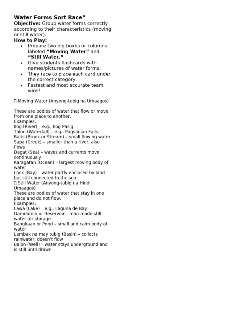 Water Forms Sort Race | PDF
