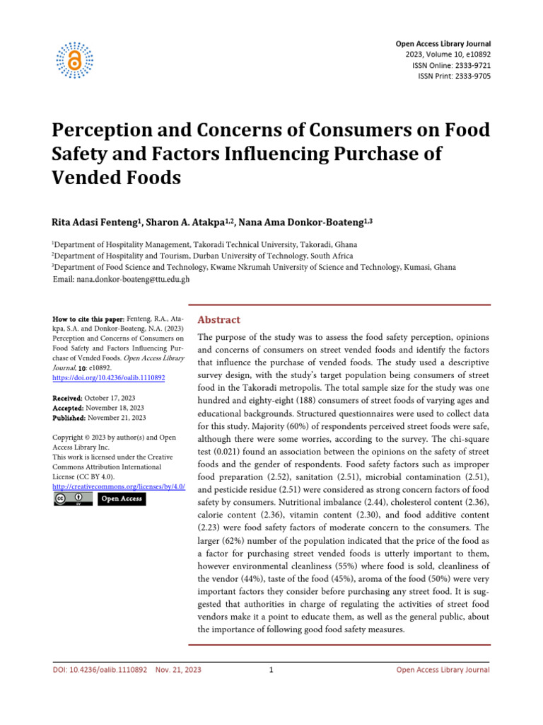 Perception and Concerns of Consumers On Food Safet | PDF | Foodborne ...
