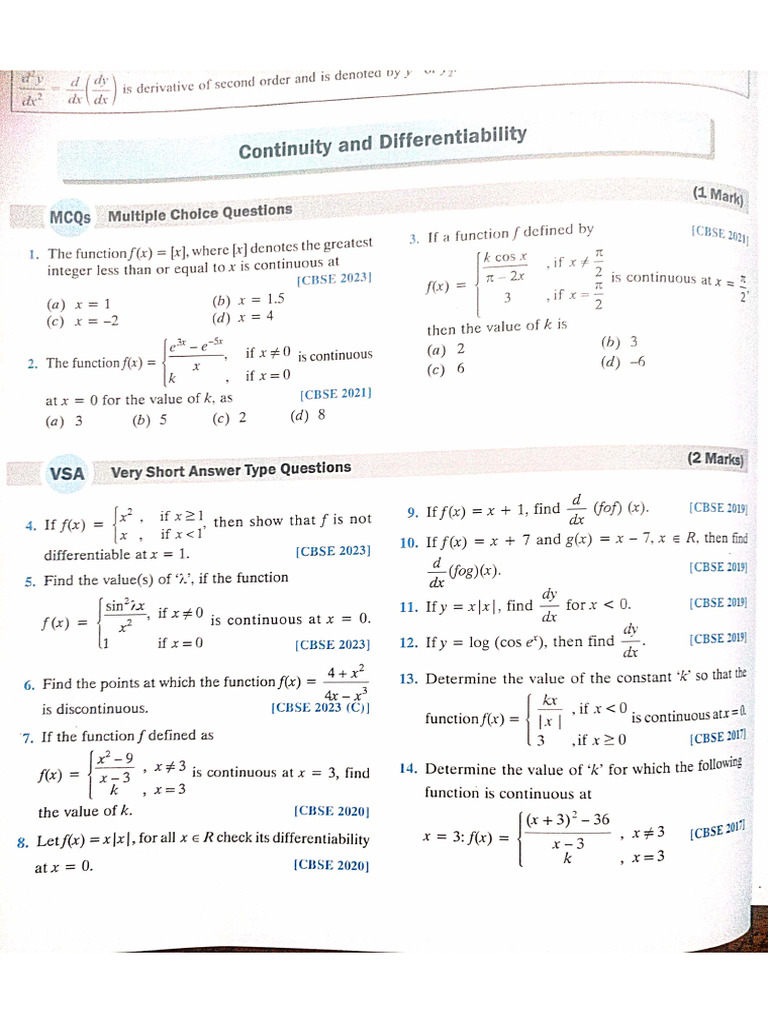 Class 12 Differentiabilty and Continuity | PDF